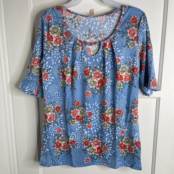 Tops | Emily Stacy Blue Floral Blouse | Poshmark